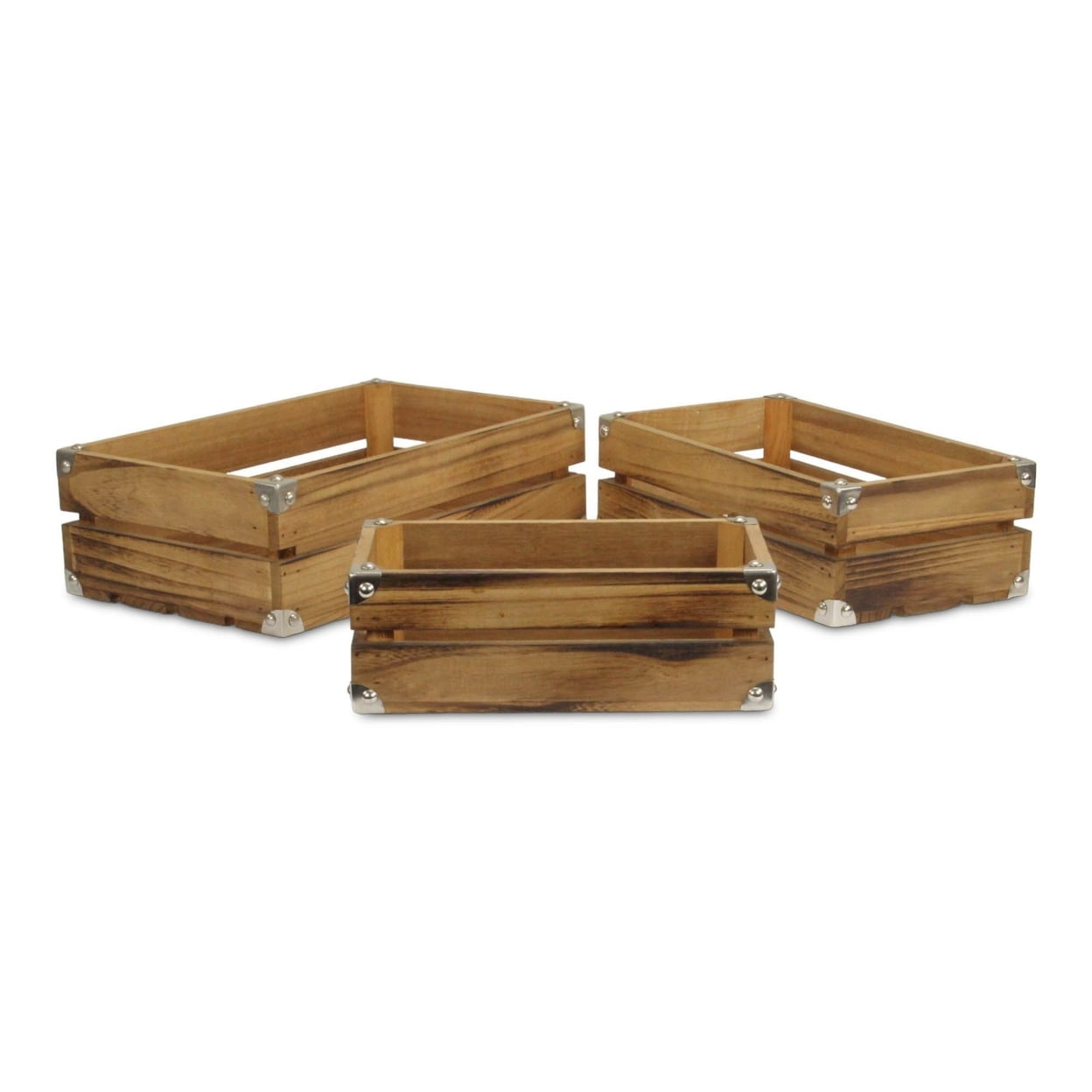 Rustic Farmstead Dark Brown Studded Rectangular Wood Crate Set ...