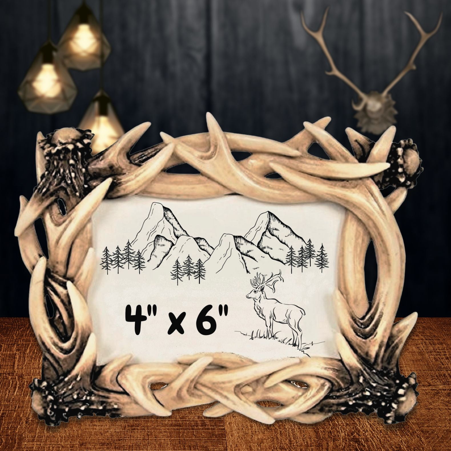 Rustic Faux Deer Antler 6 x 4 Photo Frame Stand Hunting Cabin Lodge ...