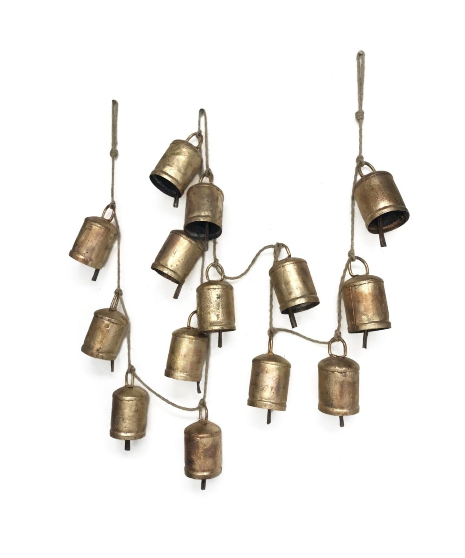 Bell Garland on Jute Rope with Antique Gold Finish - Christmas Bell ...