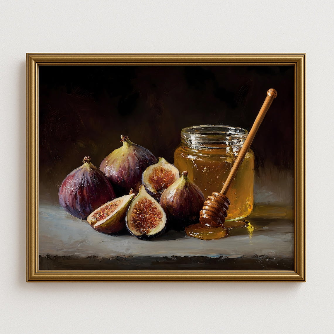 Rustic Figs And Honey Syrup Still Life, Farmhouse Kitchen Wall Art, Old ...