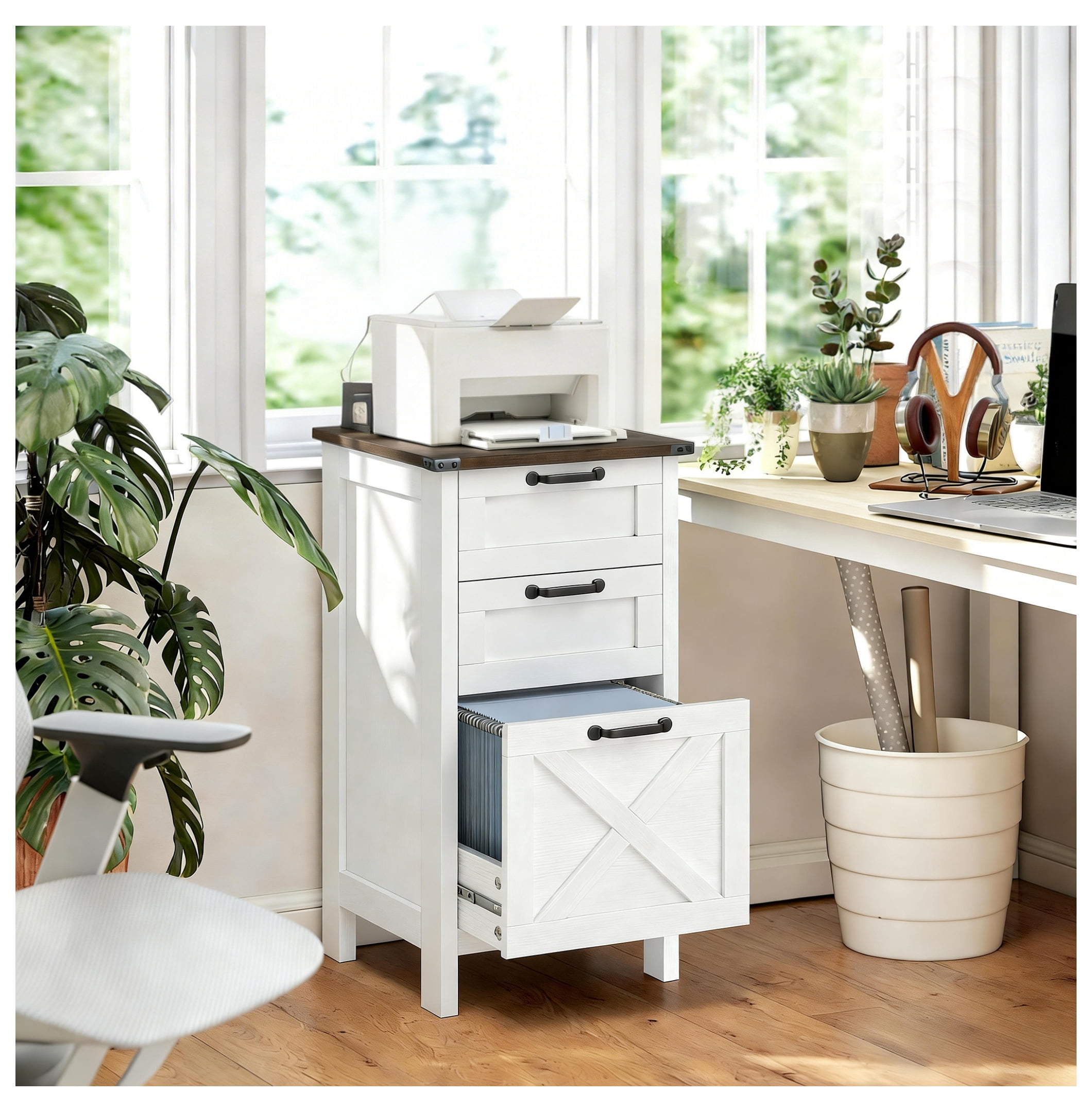 Rustic File Cabinet 3 Drawers, Distressed White Office Storage, A4 ...