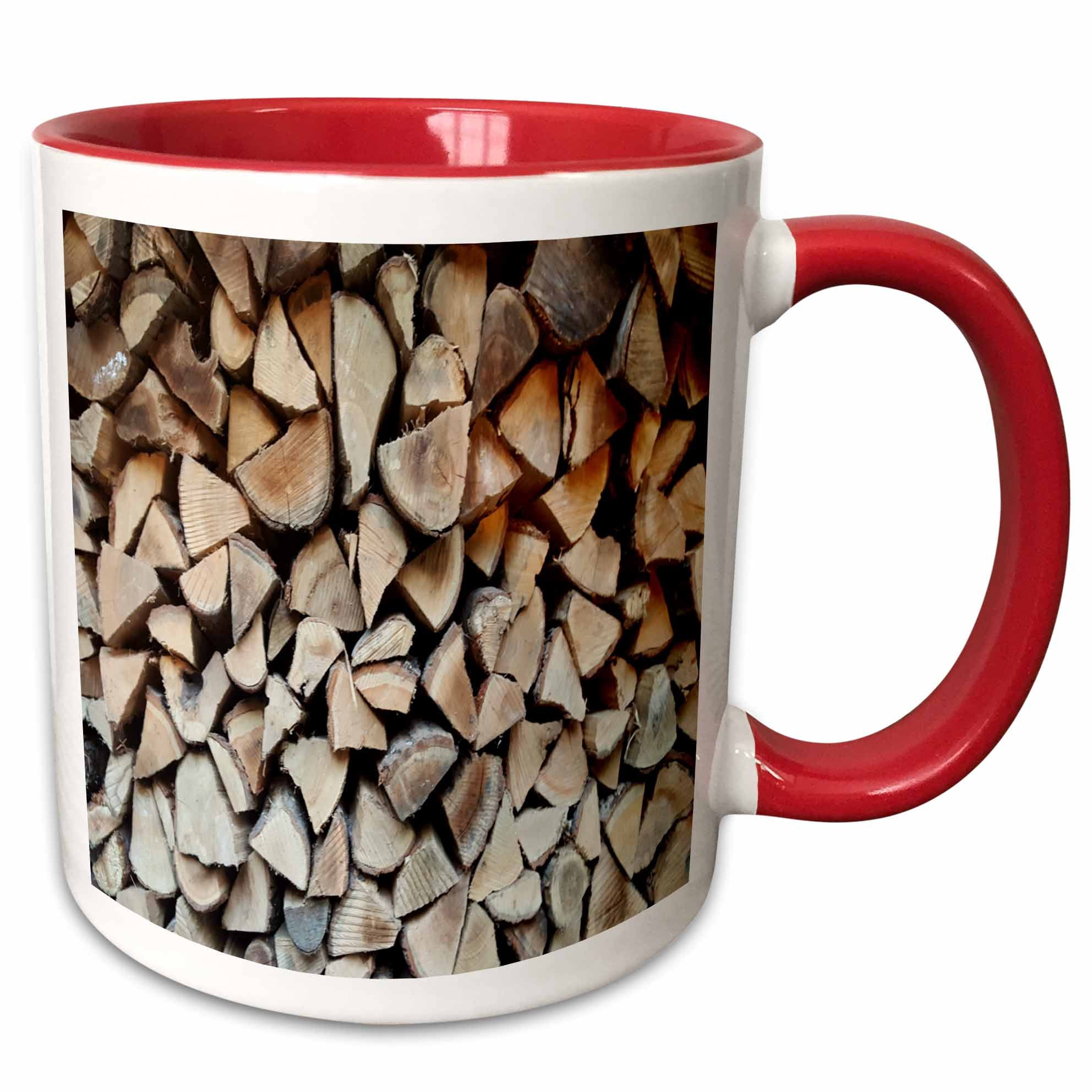 3drose, Rustic Firewood Cut Stacked Side View, 11oz Two-tone Red Mug ...