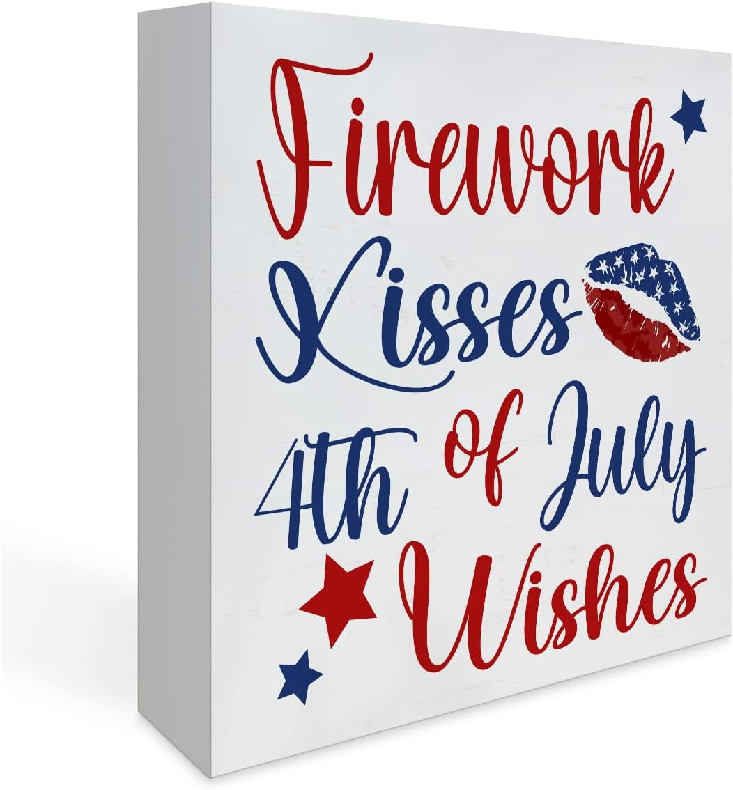 Rustic Firework Kisses America Wood Box Sign Farmhouse Patriotism ...
