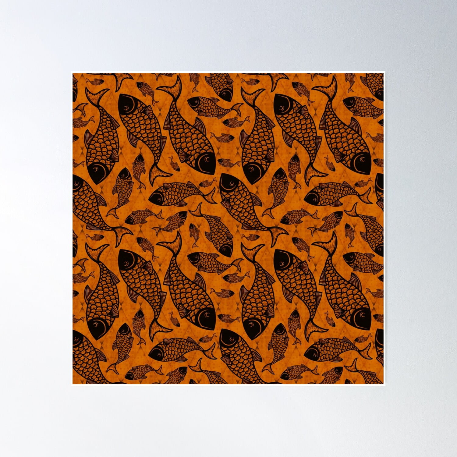 Rustic Fish Pattern With Tribal Style Poster Wall Art, Modern Wall ...