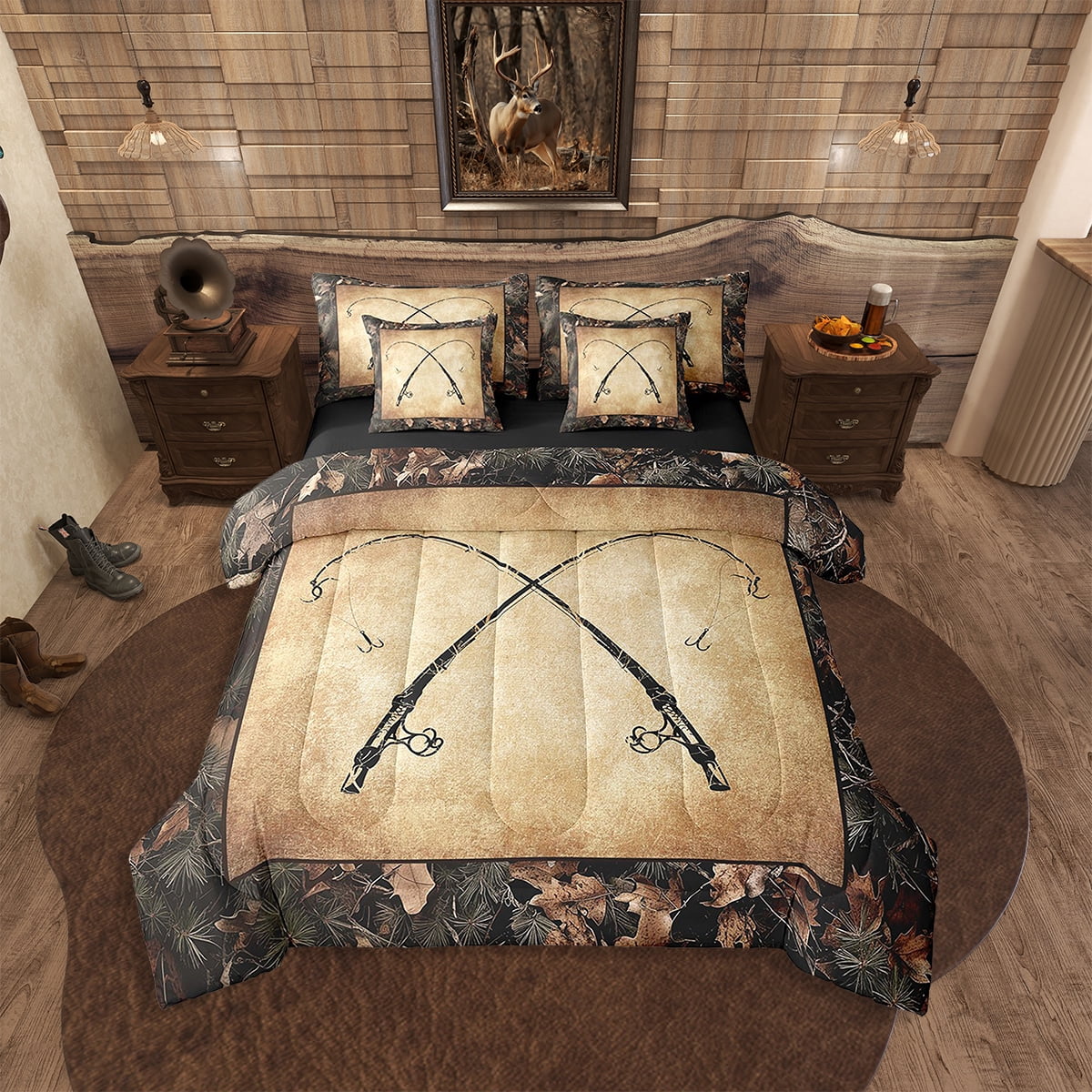 Erosebridal Rustic Fishing Queen Comforter Set 7 Piece Gifts Men,Retro ...