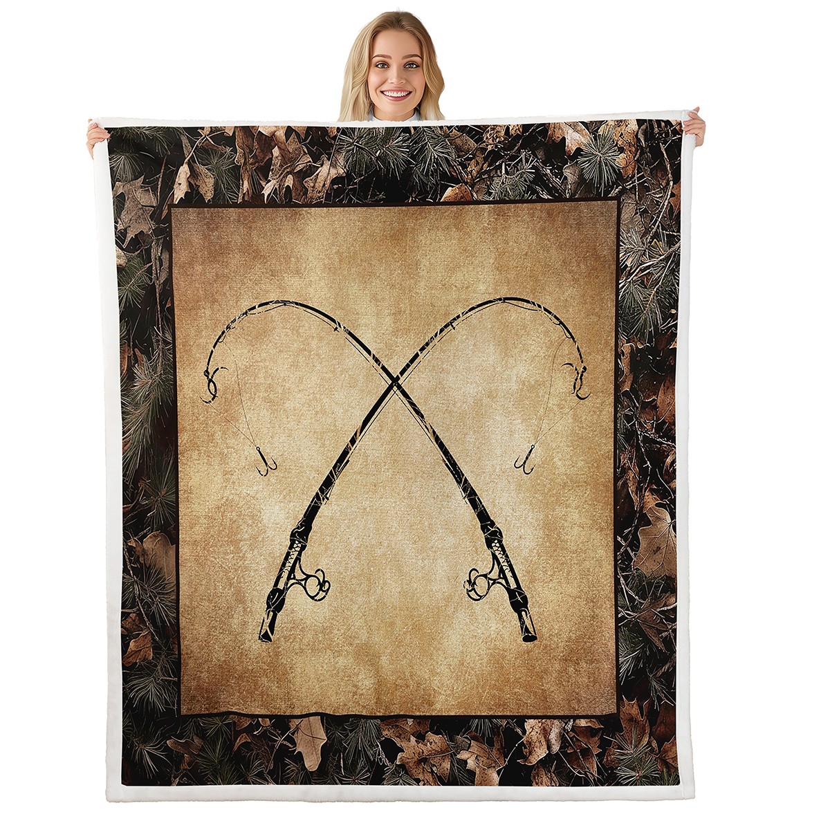Rustic Fishing Throw Blanket Gifts Men Women,Retro Camo Fishing Rod ...