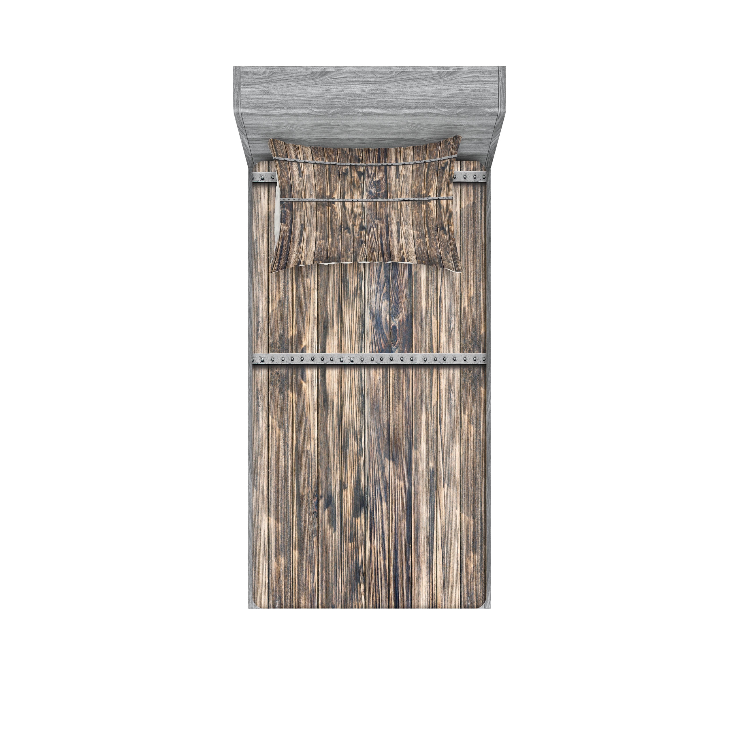 Rustic Fitted Sheet & Pillow Sham Set, Image of Wooden Planks with ...
