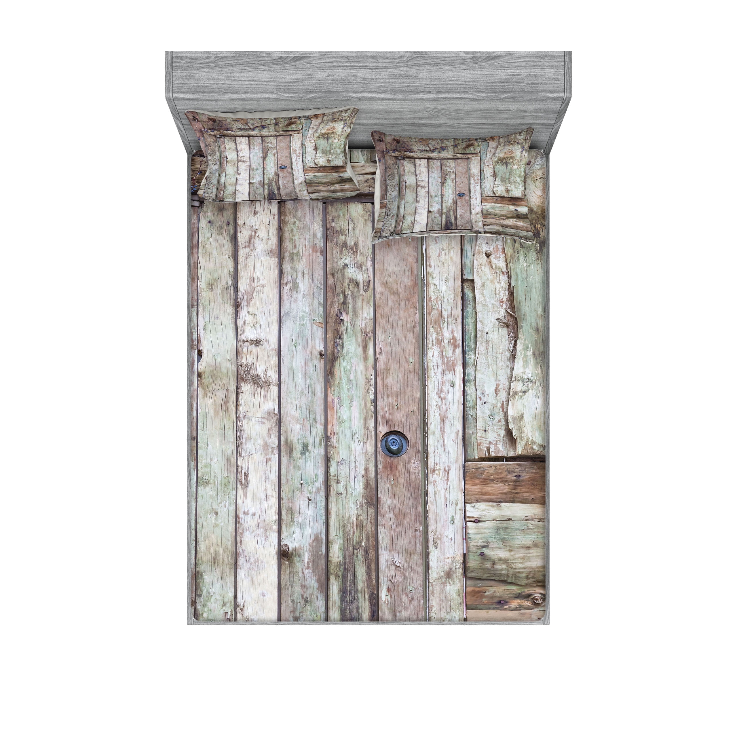 Rustic Fitted Sheet & Pillow Sham Set, Old Rustic Barn Door Cottage ...
