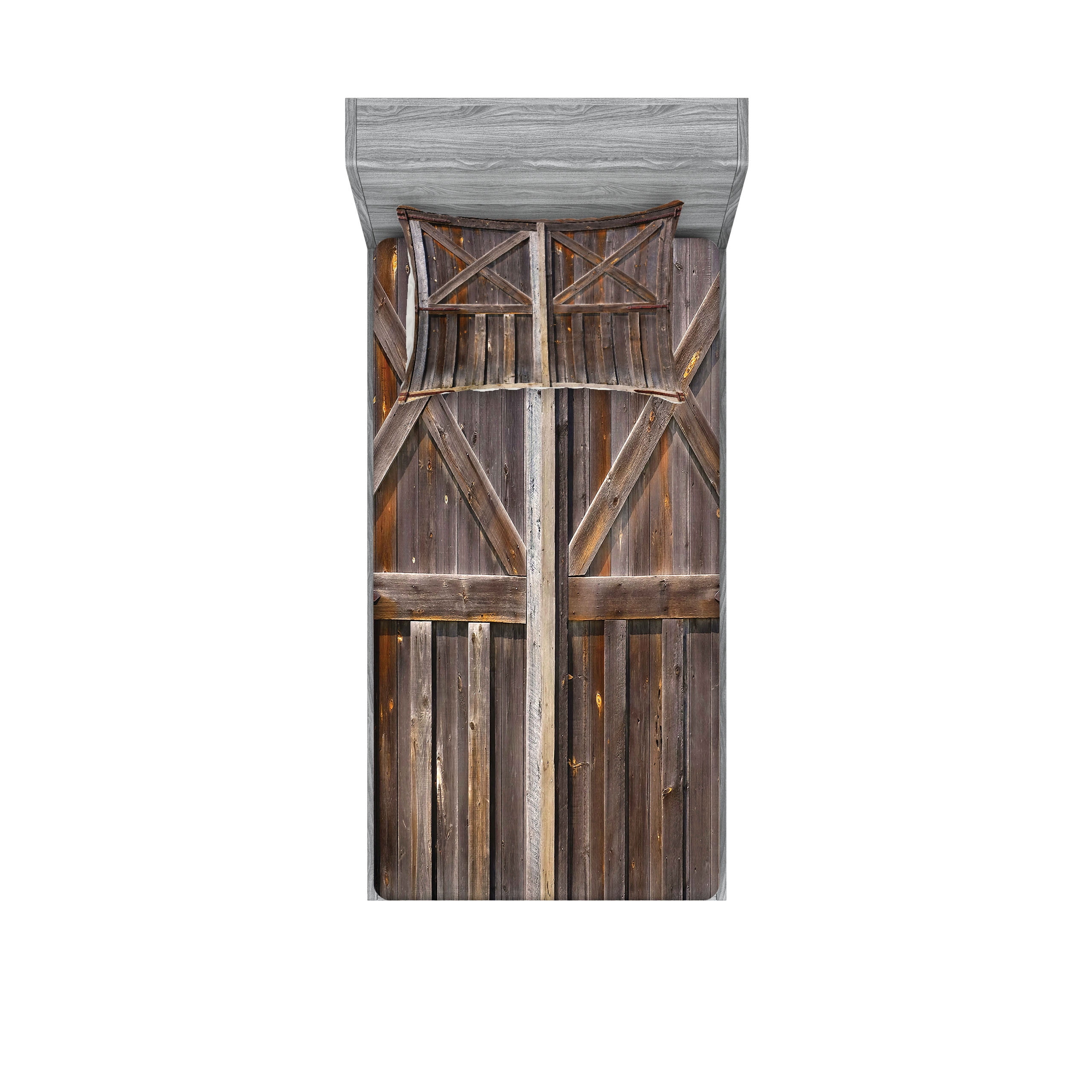 Rustic Fitted Sheet & Pillow Sham Set, Old Wooden Barn Door of ...