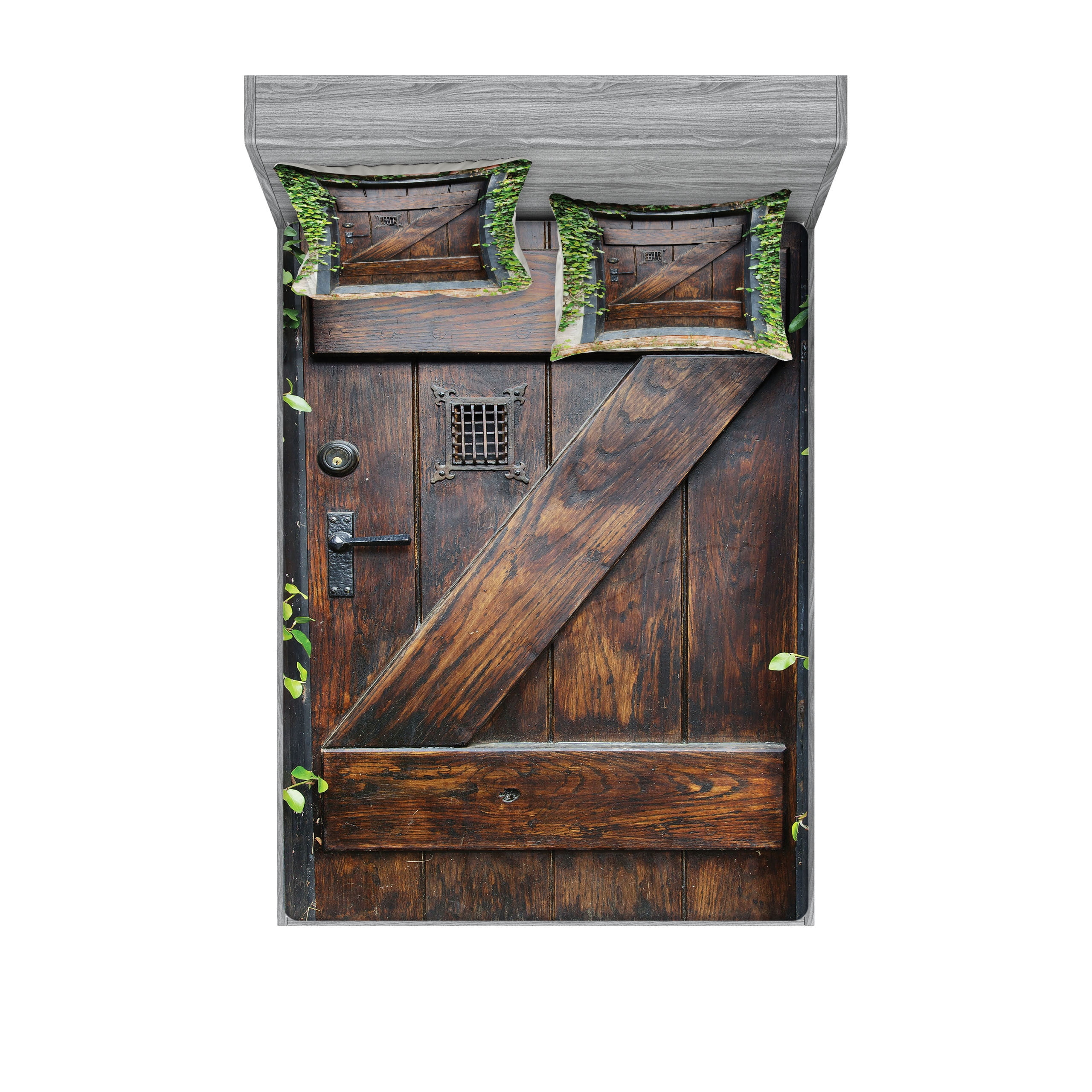 Rustic Fitted Sheet & Pillow Sham Set, Small Spanish Style Dark Stained ...