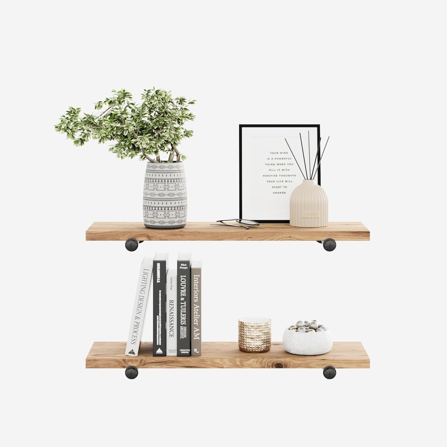 Rustic Floating Wall Shelves, Premium Solid Natural Wood with ...