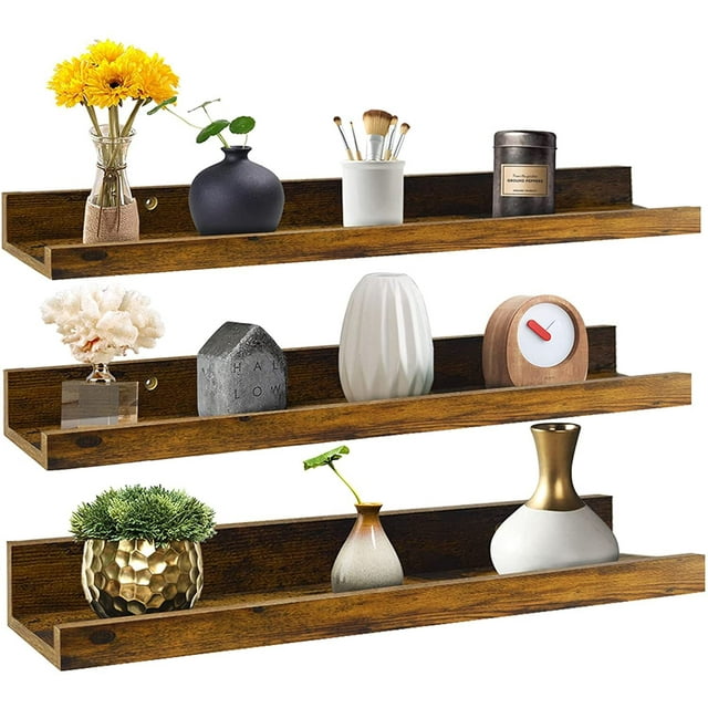 Farmhouse 24'' Rustic Floating Shelves Set of 3, Wooden, Brown Wall ...