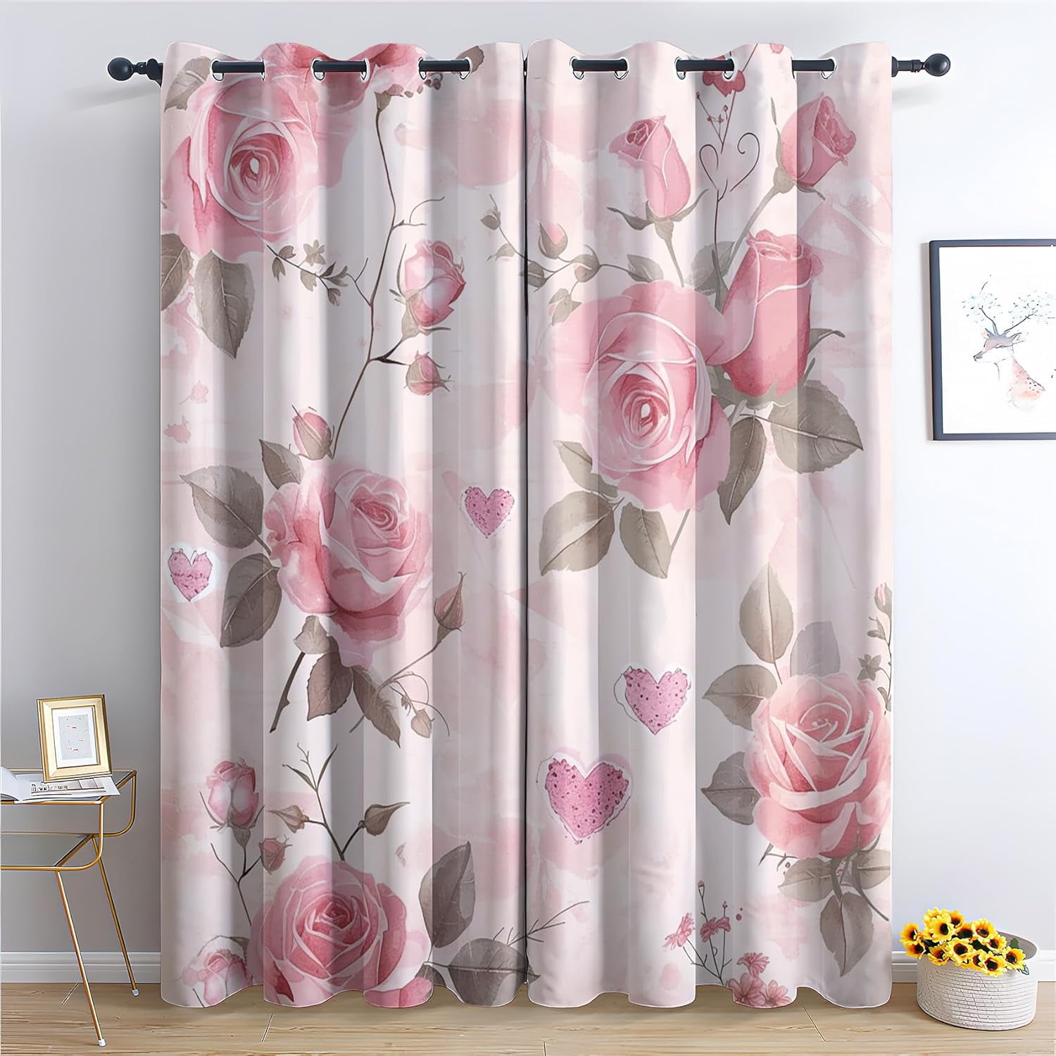 Rustic Floral Curtains For Bedroom Living Room, Pink Flower Blackout ...