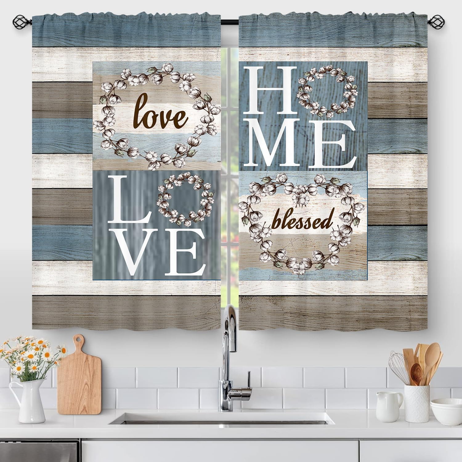Rustic Floral Flower Sweet Love Home Kitchen Curtains, Farmhouse ...