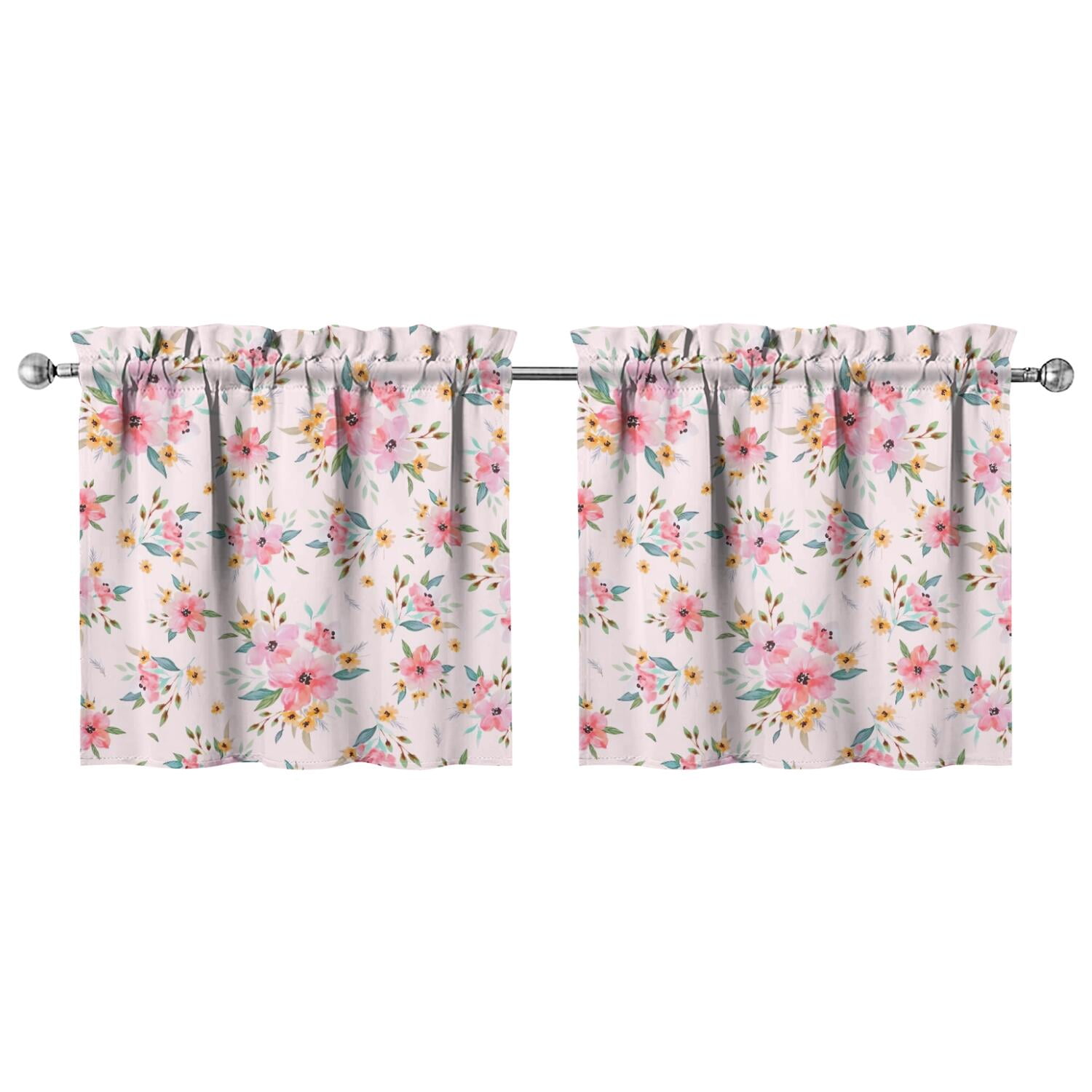 Rustic Floral Kitchen Curtains 2 Pack - 27.5x24 Inch Farmhouse Floral ...