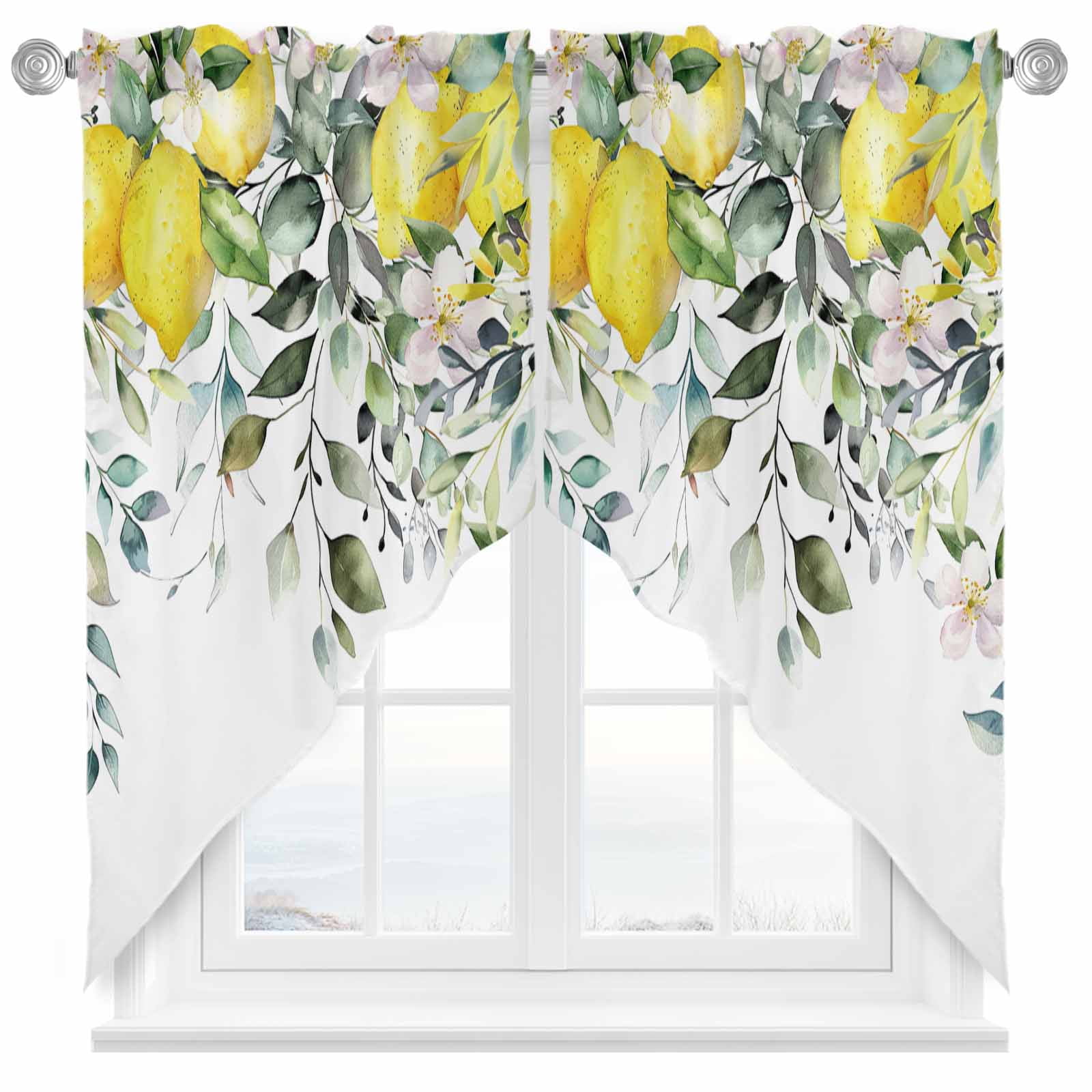 Rustic Floral Plant Swag Valances for Windows 2 Pack Green Eucalyptus ...