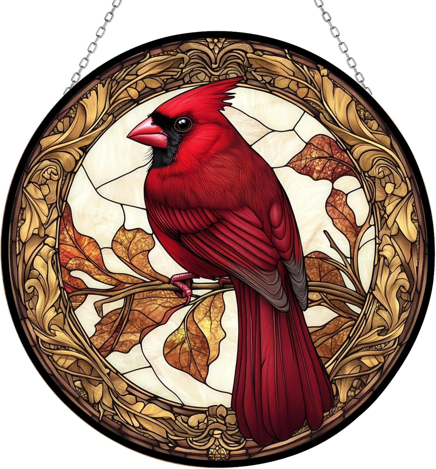 Rustic Floral Red Cardinal Stained Glass Suncatcher Stained Glass ...