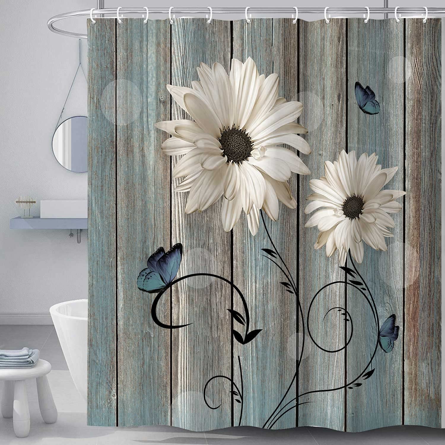Rustic Floral Shower Curtain for Bathroom, Elegant Daisy Flower ...