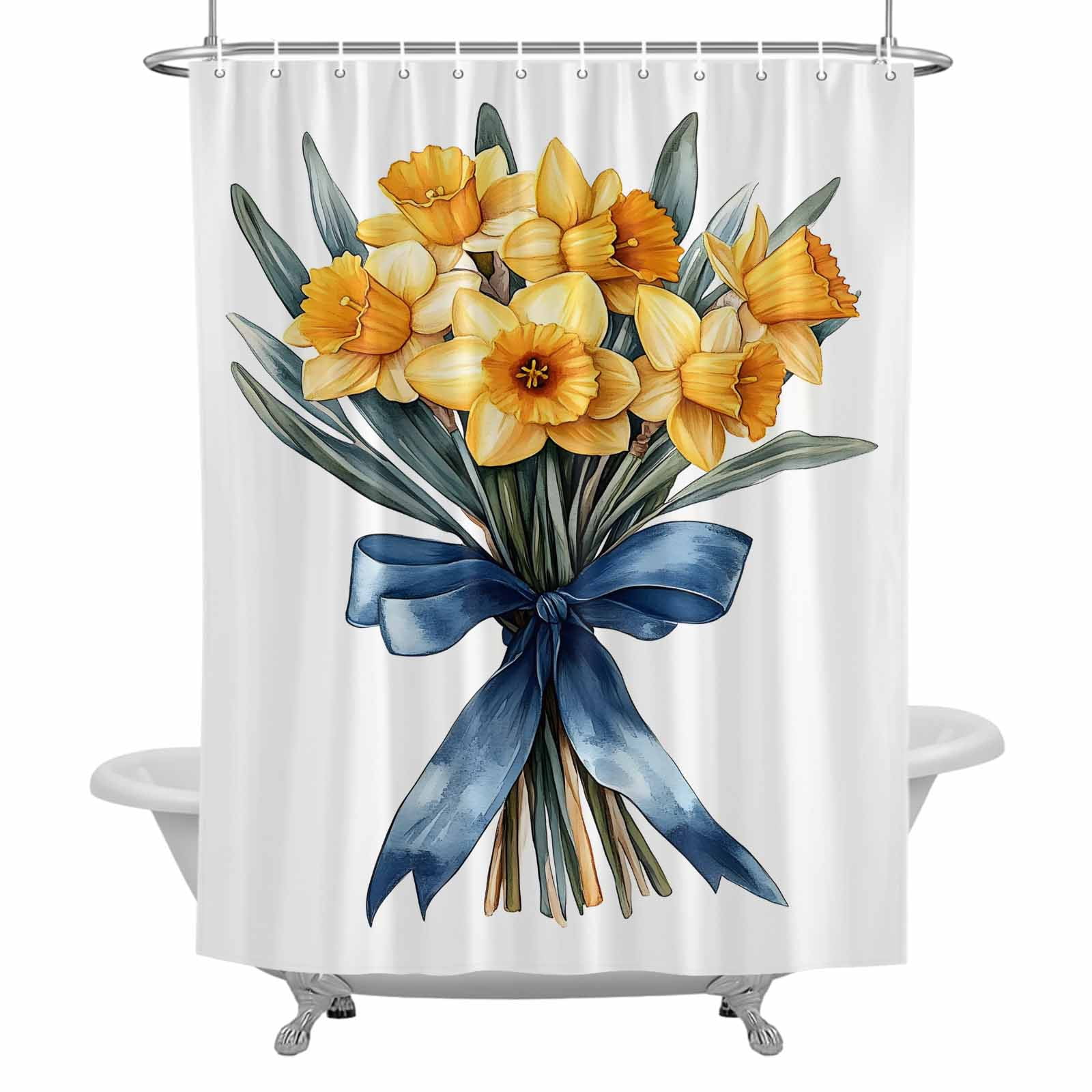 Rustic Floral Shower Curtain for Bathroom, Spring Watercolor Retro ...