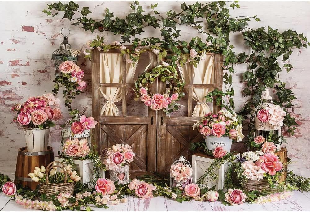 Rustic Flower Shop Backdrop for Photoshoot Kids Adults Portrait Green ...