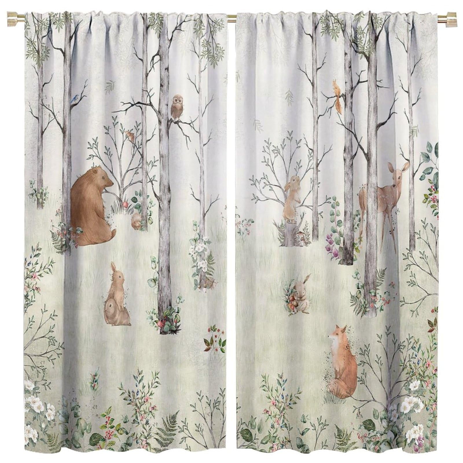 Rustic Forest Animals Blackout Window Curtains, Wildlife Bear Farmhouse ...