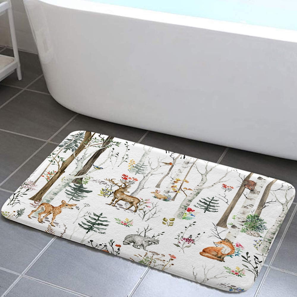Rustic Forest Bath Mat,Country Woodland Wild Animals Flannel Non Slip ...