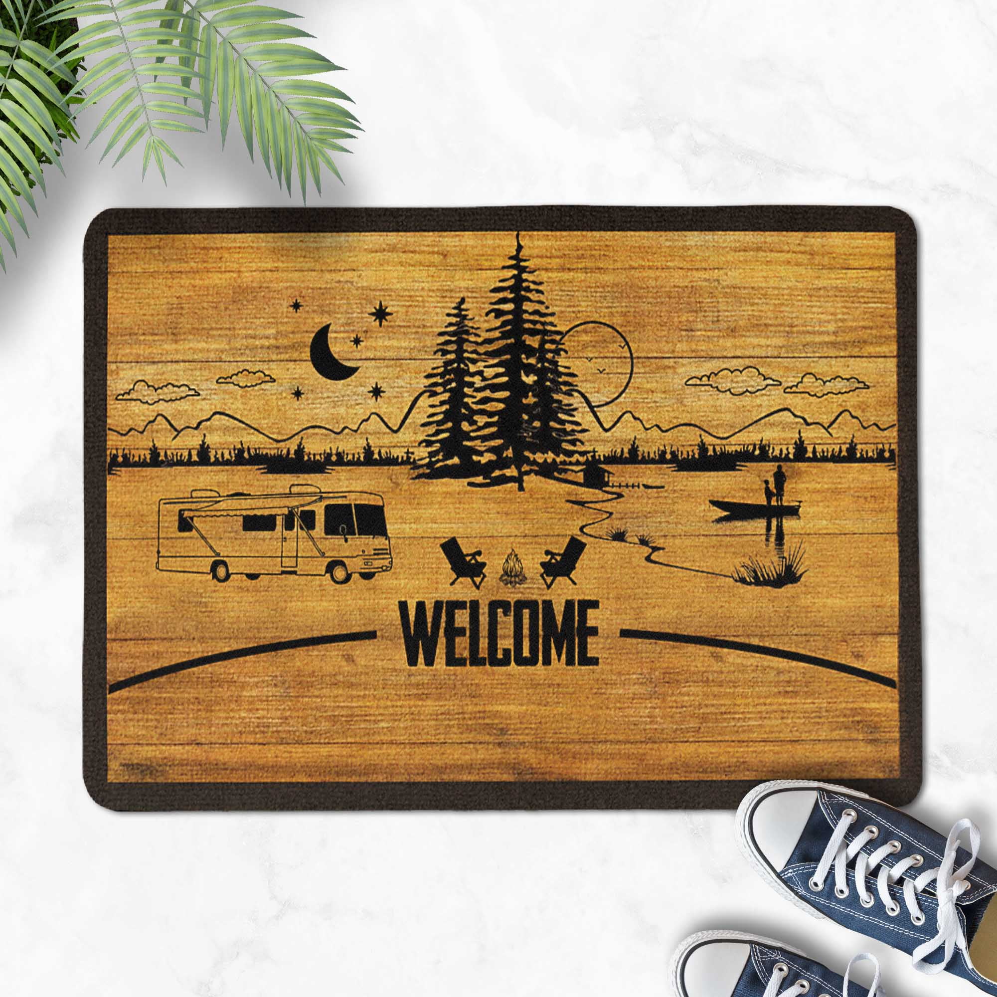 Rustic Forest Camper Doormat for Outdoor Welcome, Motorhome Entry Rug ...