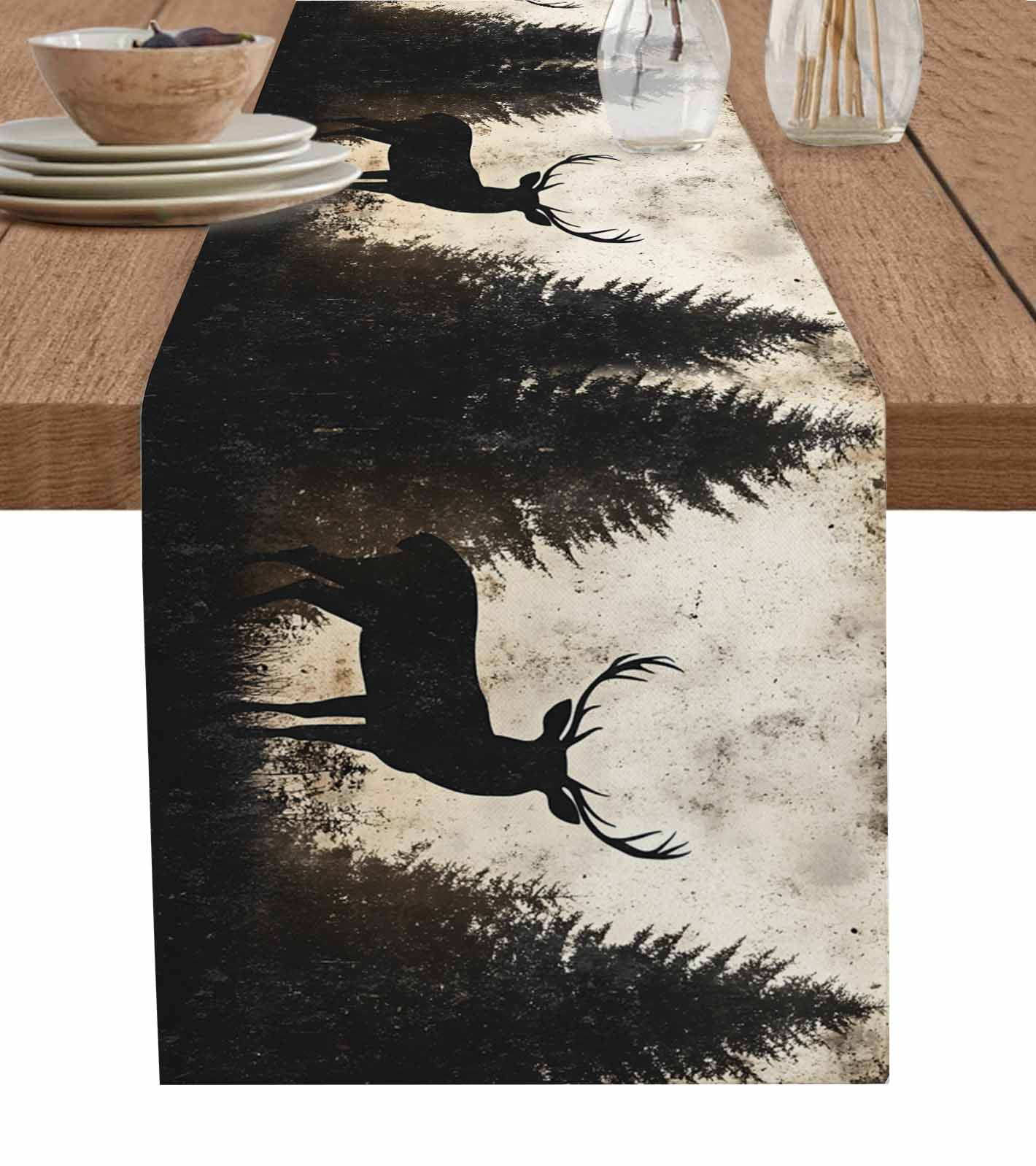 Rustic Forest Deer Table Runner 72 Inches, Retro Farmhouse Country ...