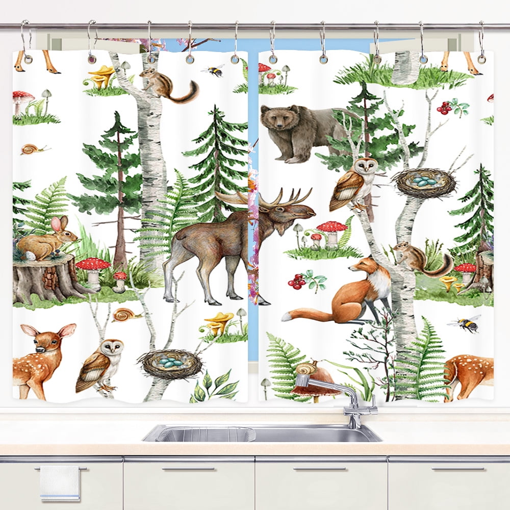 Rustic Forest Kitchen Window Curtains, Rustic Lodge Forest Cabin ...