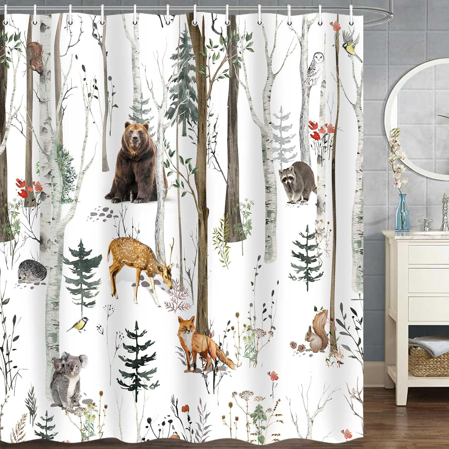 Rustic Forest Shower Curtain for Bathroom, Woodland Tree Lodge Cabin ...