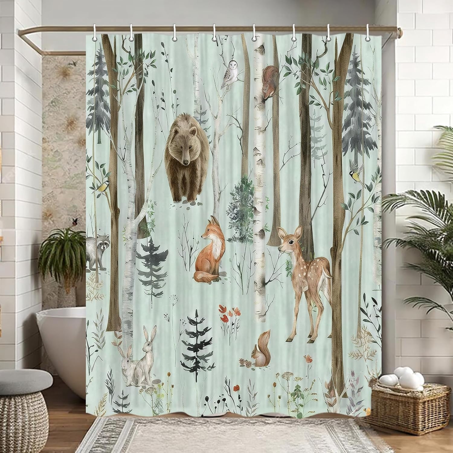 Rustic Forest Shower Curtain - Lodge Cabin Woodsy RV Wildlife Animals ...