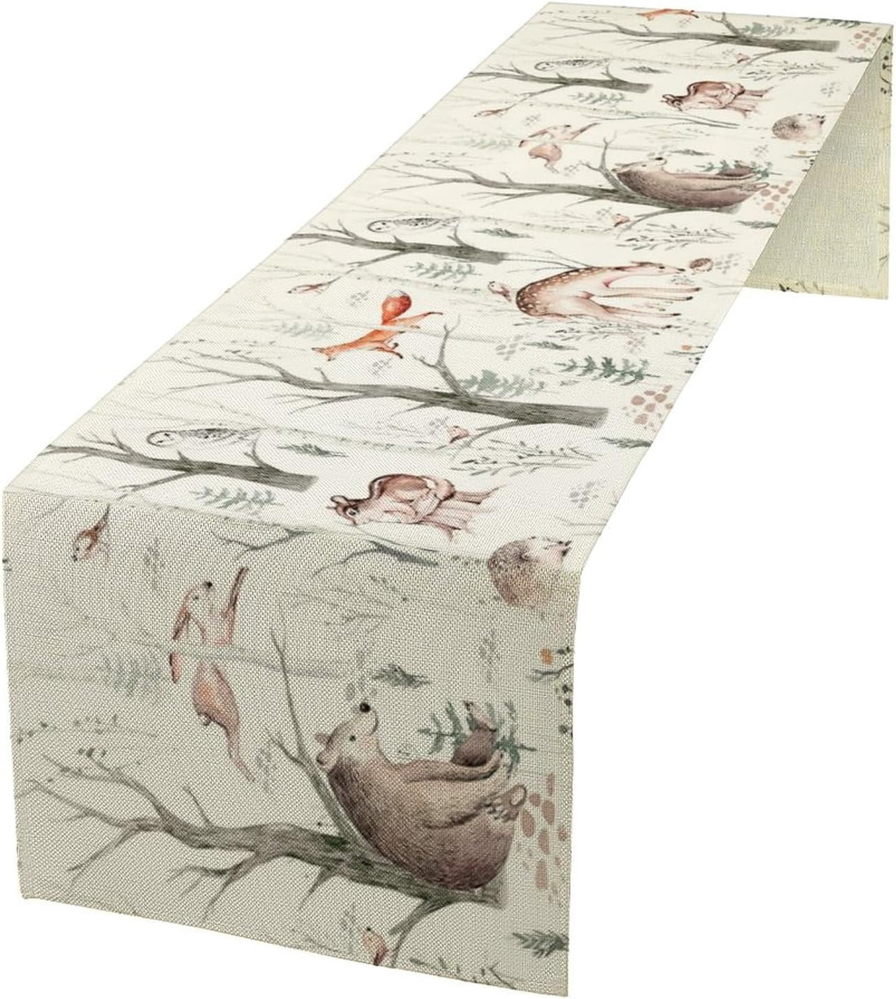 Rustic Forest Table Runner, Watercolor Woodland Animals Owl Hedgehog ...