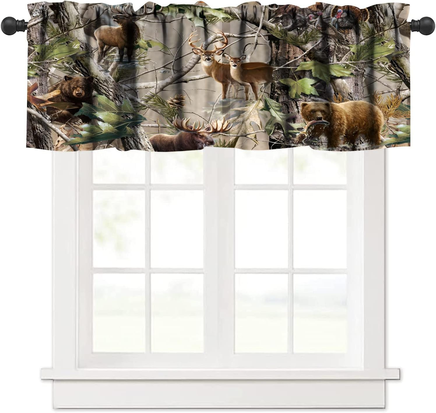 Rustic Forest Valance Curtain, Camouflage Hunting Tree Camo Deer Elk ...