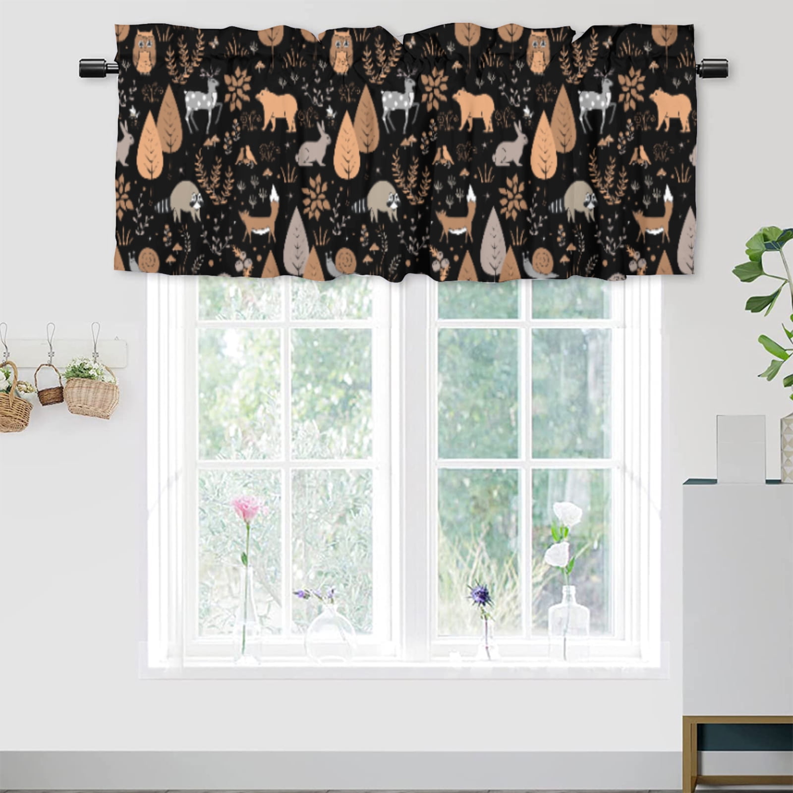 Rustic Forest Valances for Windows Vintage Cabin Wild Animal Bear Deer ...