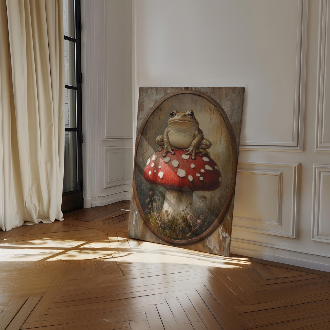 Rustic Frog On Red Mushroom Wall Art - Whimsical Cottagecore Nature ...