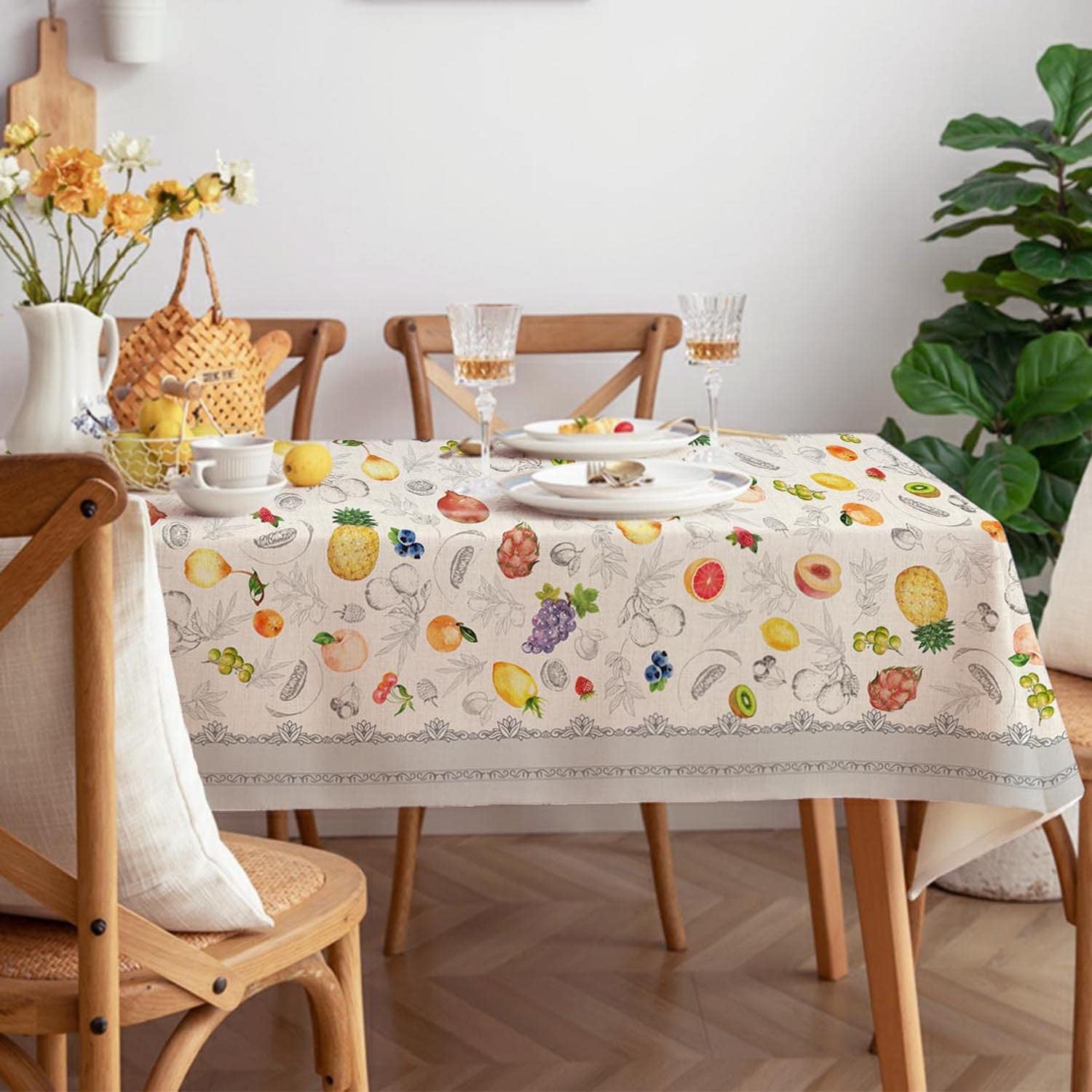 Rustic Fruit Grey Table Cloth,Vintage Print Table Cloth 60 x 102 for ...