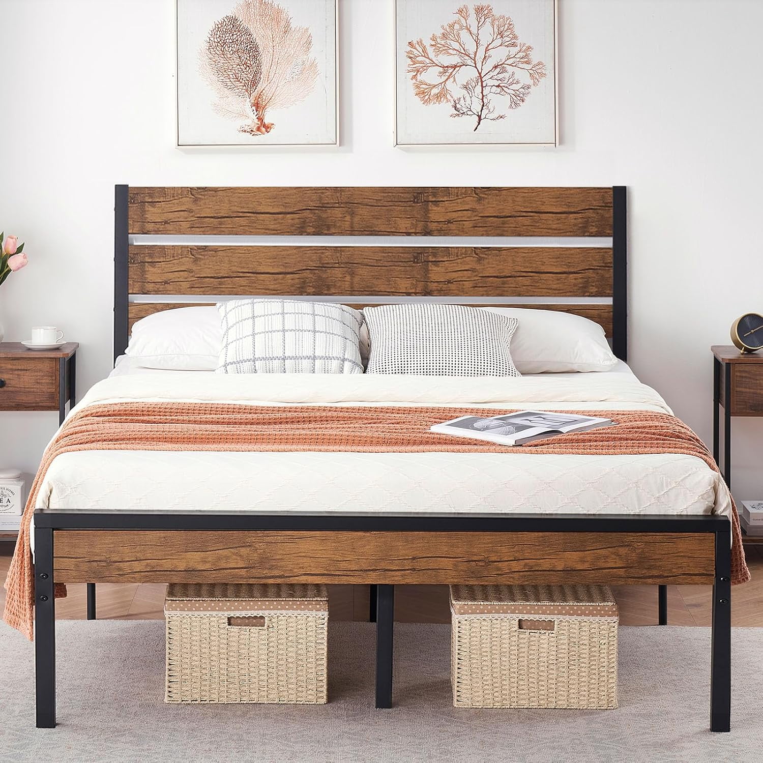 Rustic Full Bed Frame with Headboard,Metal Platform Farmhouse Bed Frame ...