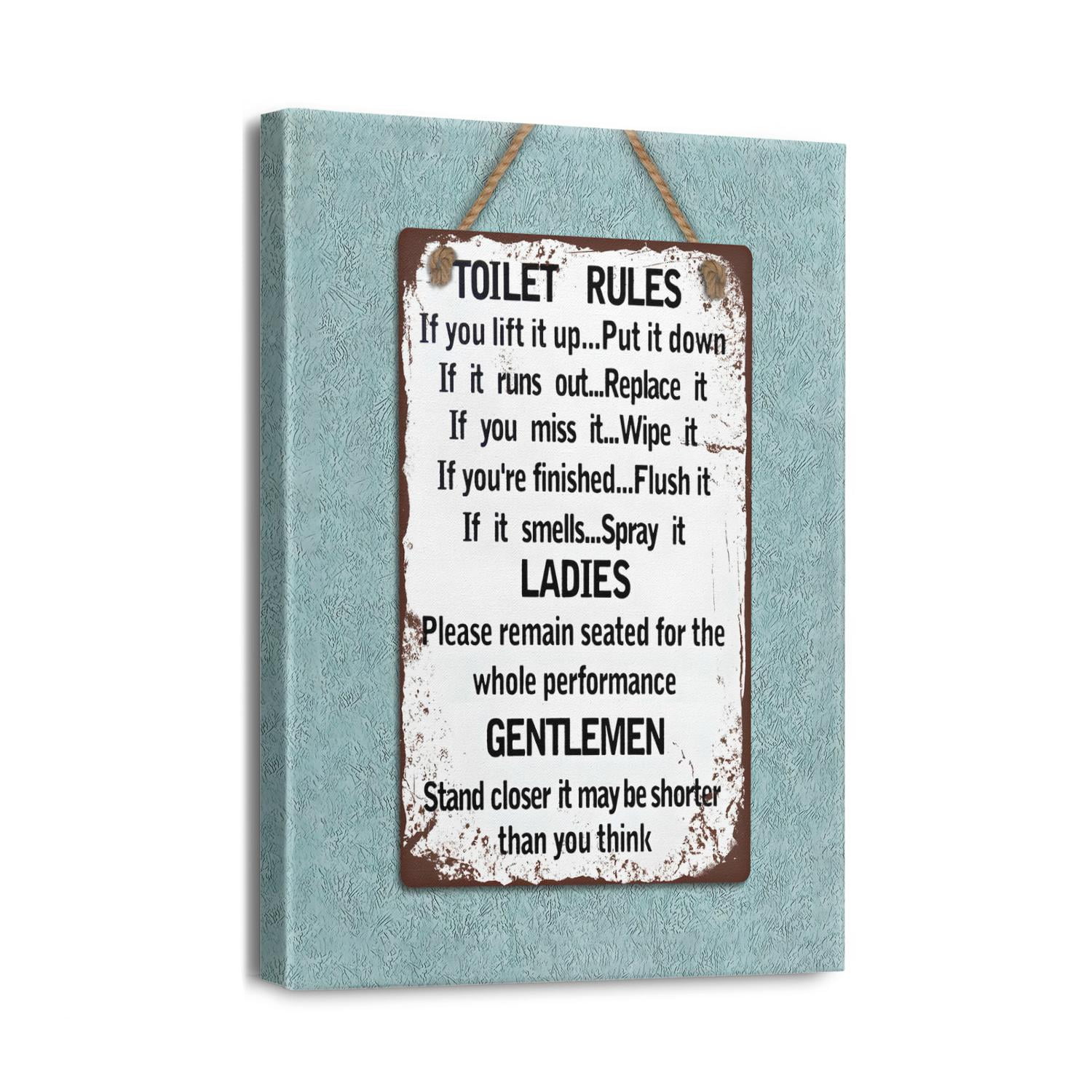 Rustic Funny Bathroom Wall Art - Toilet Rules Canvas Prints - Framed ...