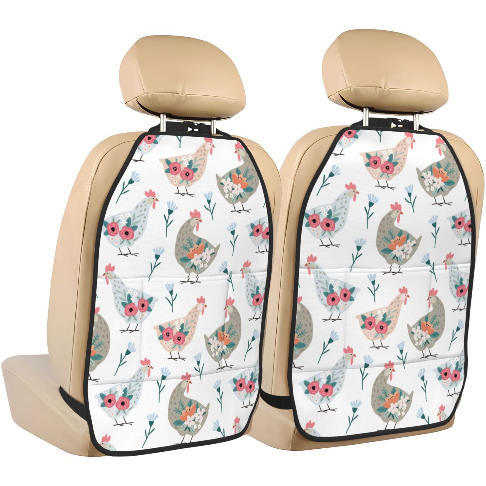 Rustic Funny Chicken Flower Backseat Car Organizer, 2 Pack Kick Mats ...