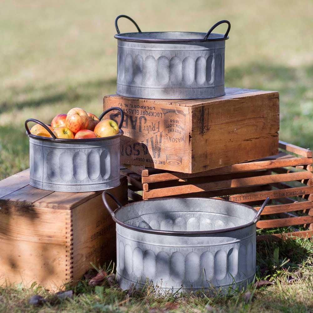 Rustic Galvanized Apple Baskets with Handles (set of 3) - Walmart.com