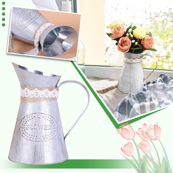 Rustic Galvanized Vase Farmhouse Metal Flower Pot for Home Decor,French ...