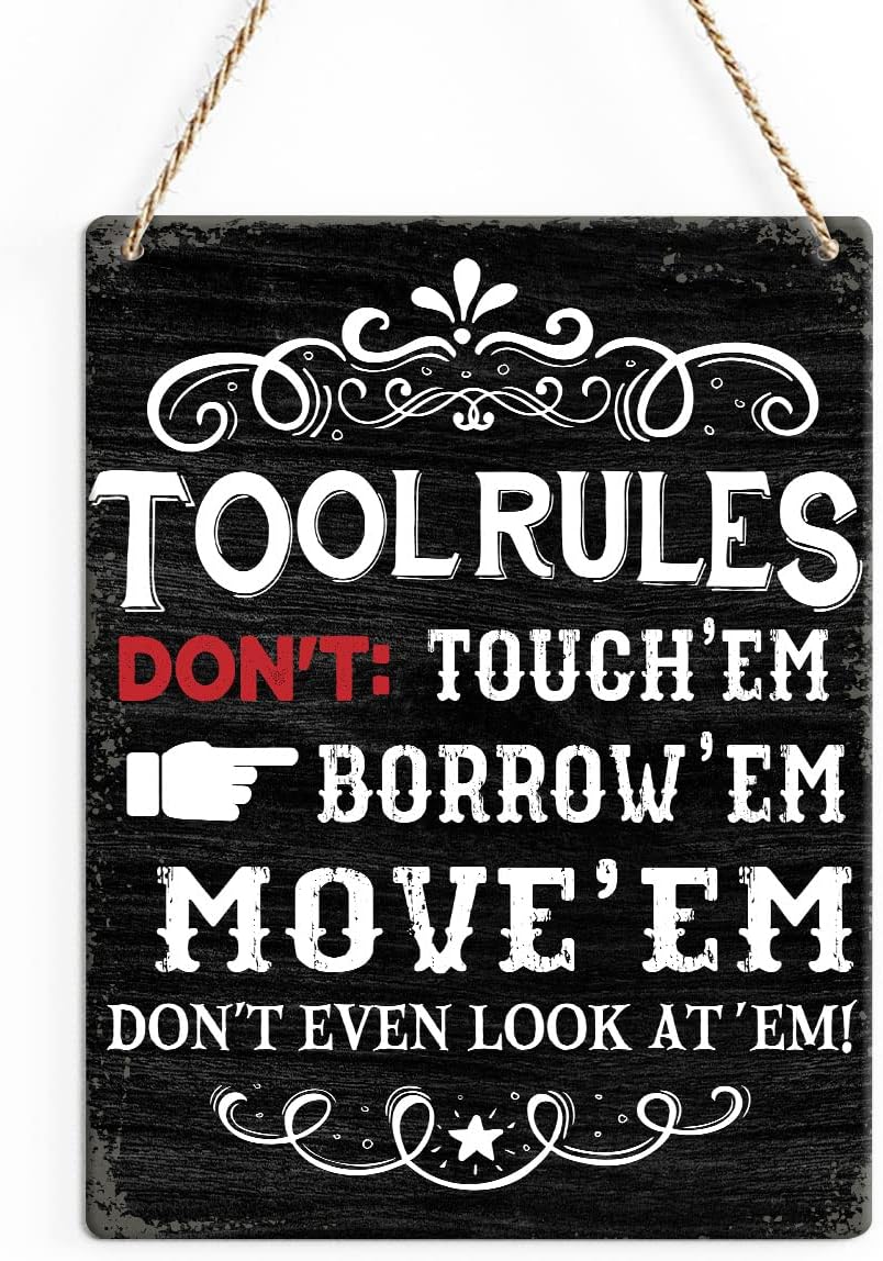 Rustic Garage Wood Decor Sign, Tool Rules Wood Sign 8" x 10" Hanging ...