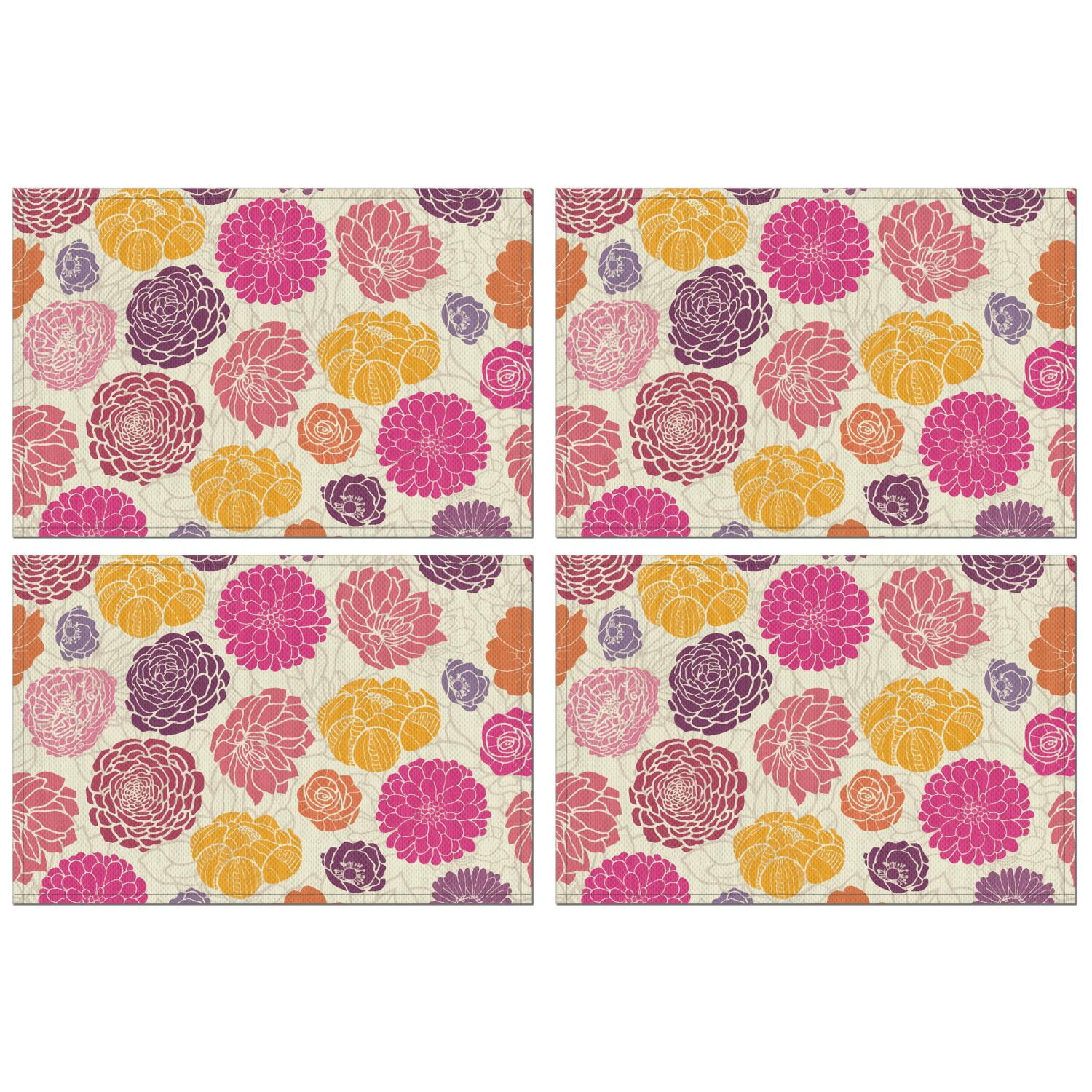 Rustic Garden Floral Placemats Set of 4, Wrinkle Free Heat Resistant ...