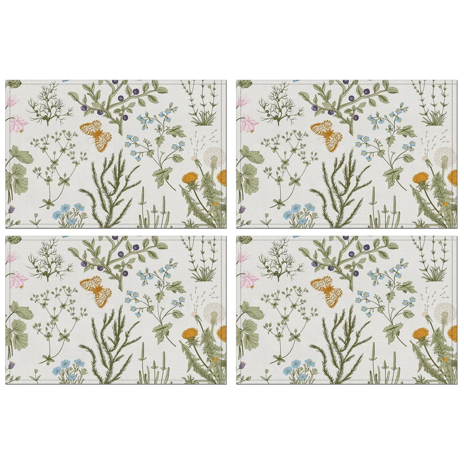 Rustic Garden Floral Table Mats, Flax Heat Resistant Wrinkle Free ...