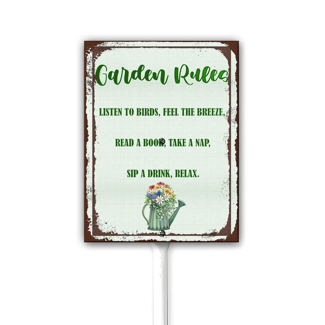 Rustic Garden Rules Metal Yard Signs With Stake 8X12Inch Retro Garden ...