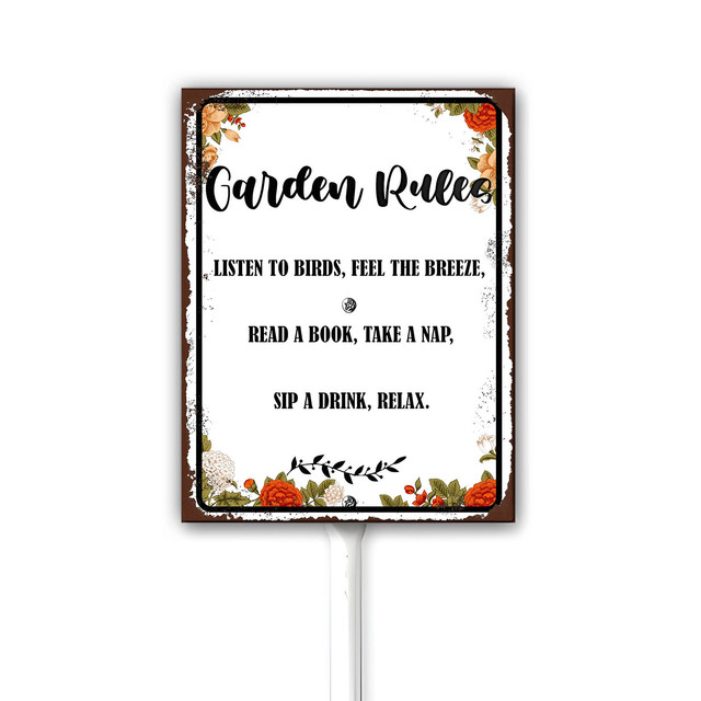 Rustic Garden Rules Metal Yard Signs With Stake 8X12Inch Retro Garden ...