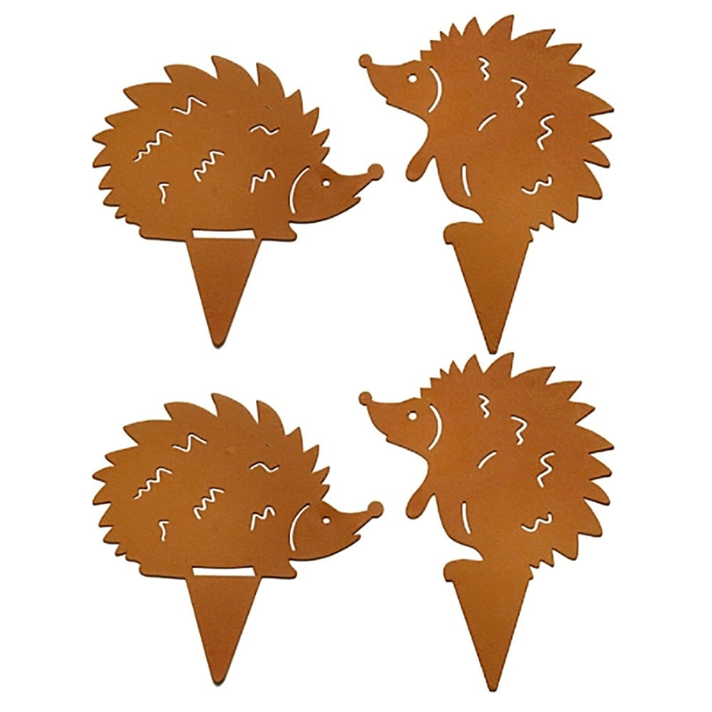 Rustic Garden Stakes Set Weatherproof Metal Hedgehog Figures Outdoor ...