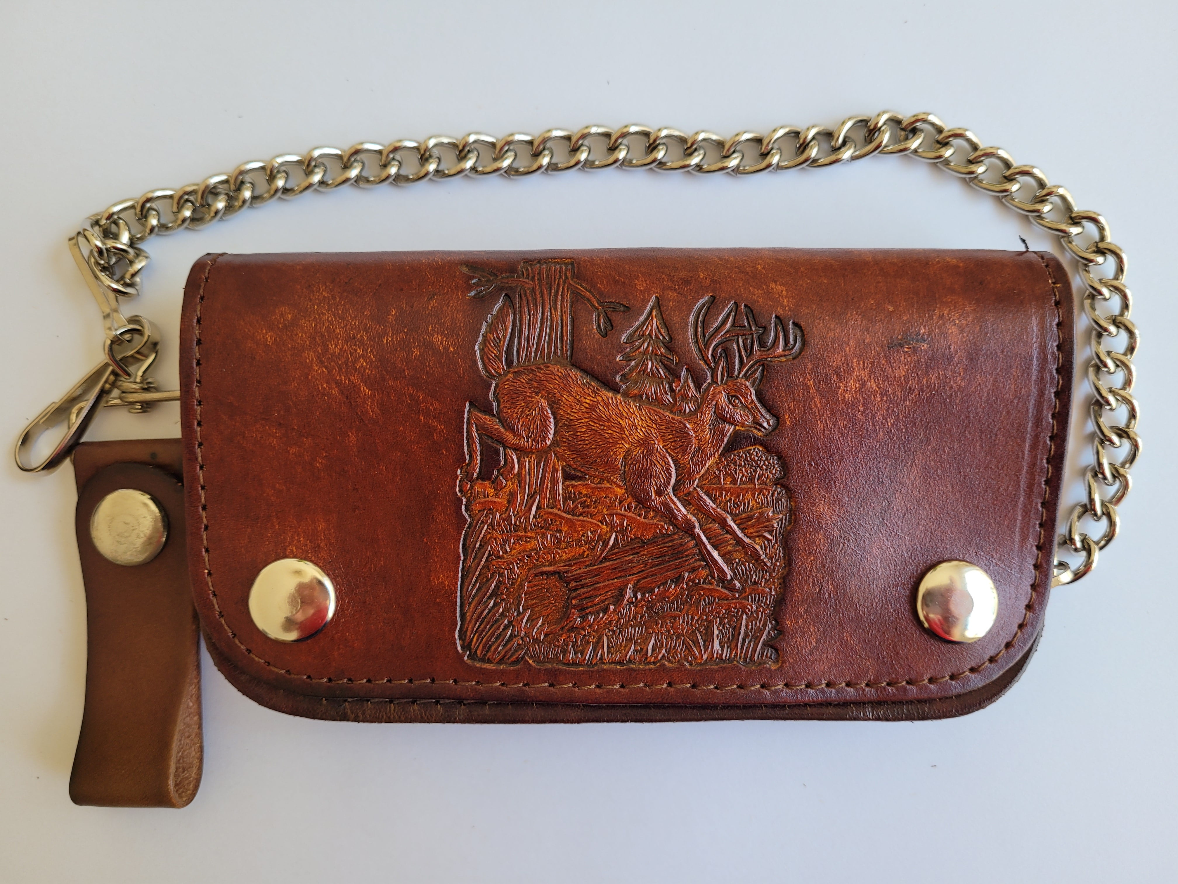 Rustic Genuine Leather Biker Wallet With Chain Bi-Fold Trucker Wallet ...