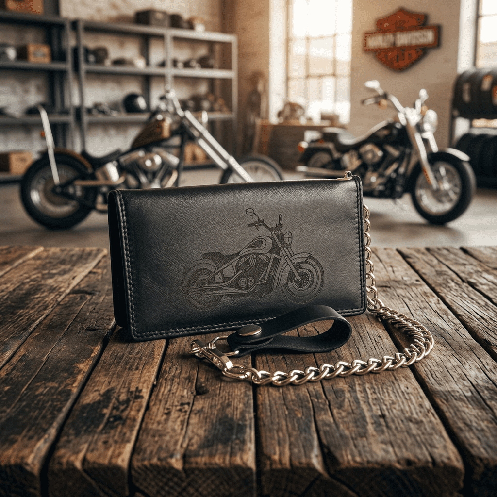 Genuine Black Leather Biker RFID Blocking Wallet With Chain Bi-Fold ...