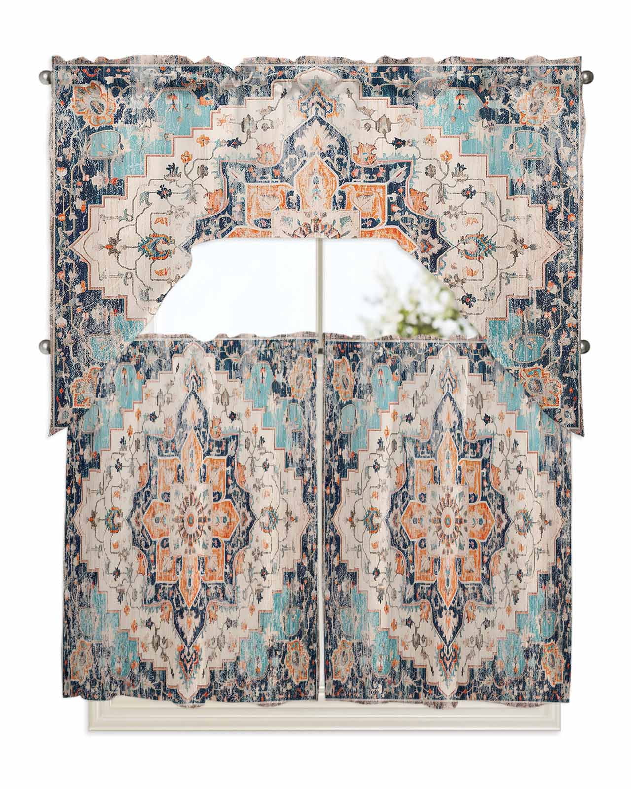 Rustic Geometric, Kitchen Curtains Swag Valance and Tier Curtains Set ...